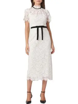 Shoshanna Velvet Corded Lace Pencil Dress - White