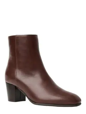 Aquatalia Filly Waterproof Leather Bootie With Stacked Heel - Chocolate Leather