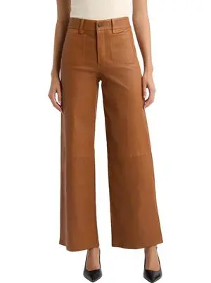 FRAME The Slim Palazzo Leather Pants - Camel