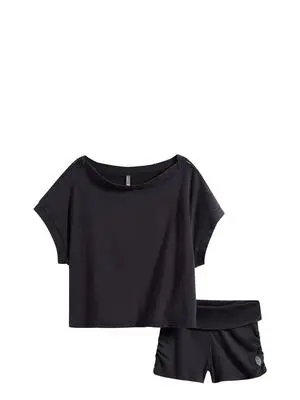 Free People Hot Shot Knit Top And Shorts Set - Black