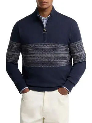 Barbour Millwood Fair Isle Half Zip Sweater - Navy