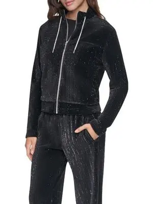 Dkny Metallic Velvet Track Jacket - Black