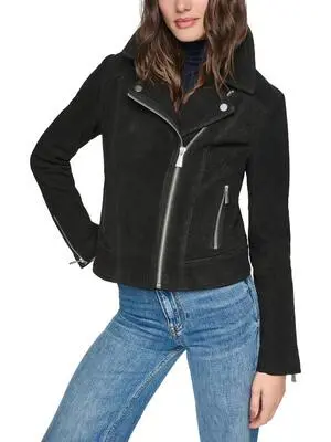 Andrew Marc Castile Nubuck Leather Moto Jacket - Black