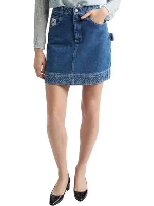 BODE Embroidered Denim Miniskirt - Indigo