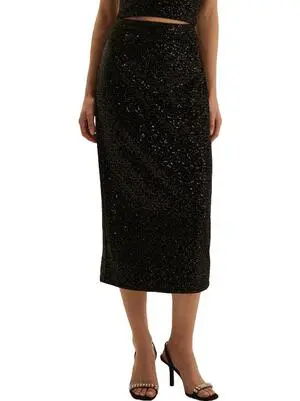 FAVORITE DAUGHTER The Out Of Your League Sequined Midi Skirt - Party Black