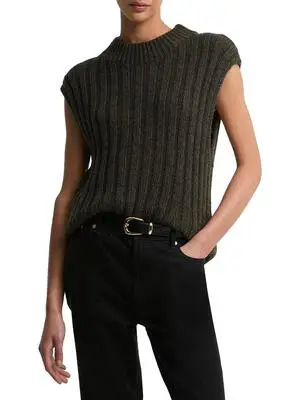 Barbour Anastasia Ribbed Mock Neck Sweater Vest - Olive Multi