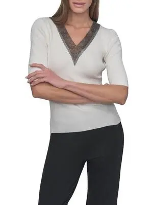 Dkny Embellished V-neck Sweater - Ivory