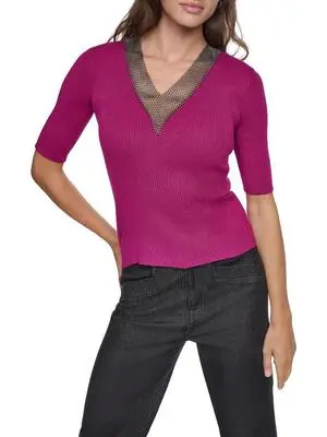 Dkny Embellished V-neck Sweater - Raspberry