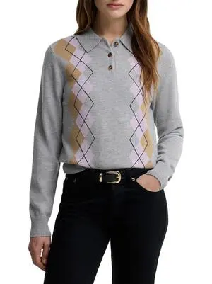Barbour Fawne Argyle Merino Wool Sweater - Grey Multi
