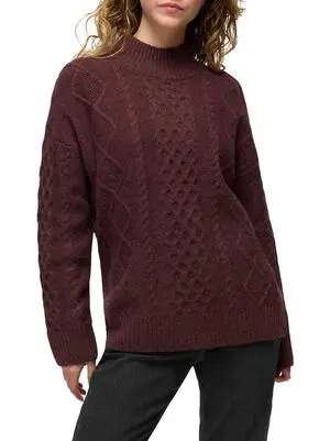 Prana Amber Mountain Cable Knit Mock Neck Sweater - Cacao