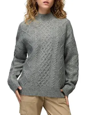 Prana Amber Mountain Cable Knit Mock Neck Sweater - Heather Grey