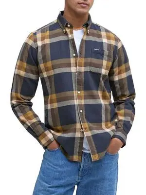 Barbour Folley Tailored Plaid Cotton Shirt - Navy