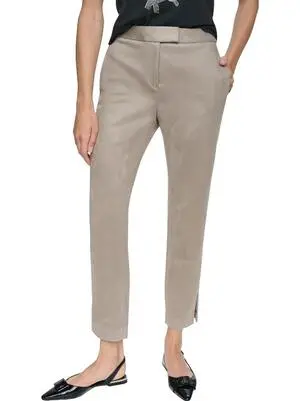 Dkny Faux Suede Ankle Pants With Slit Cuffs - Putty