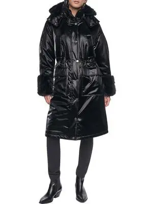 Dkny Faux Fur Trimmed Nylon Velvet Puffer Coat - Black