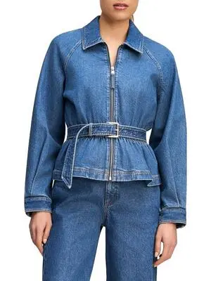 Cinq À Sept Briar Belted Cotton Blend Stretch Denim Jacket - Salt Breeze