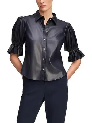 Cinq À Sept Fiona Faux Leather Button-up Shirt - Navy