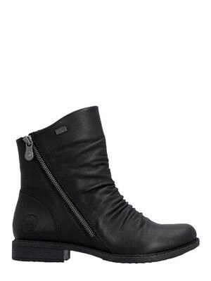 RIEKER Ornella 53 Leather Ruched Ankle Boot With Side Zip - Schwarz/schwarz