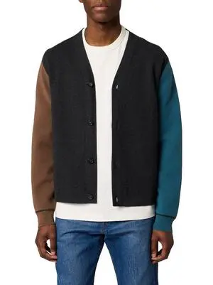 Paul Smith Color-blocked Cotton And Merino Wool Cardigan - Black Melange
