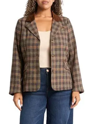 Wit & Wisdom Plaid Three-button Blazer - Brown Multi