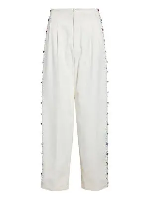 BODE Button Jar Cotton Wide Leg Pants - White Multi