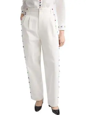 BODE Button Jar Cotton Wide Leg Pants - White Multi