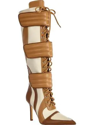 AZALEA WANG Schumacher Knee High Stiletto Boots - Tan