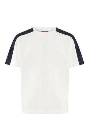 Missoni Cotton Crewneck T-shirt With Chevron Insert - White & Blue