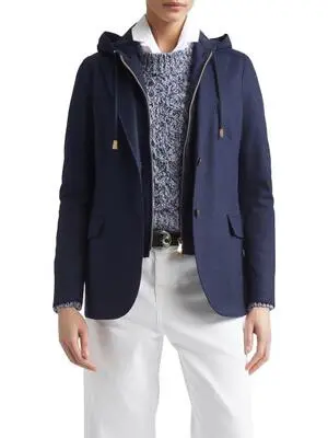 Eleventy Raw Edge Wool Blend Jacket With Hooded Dickey - 11 Blue