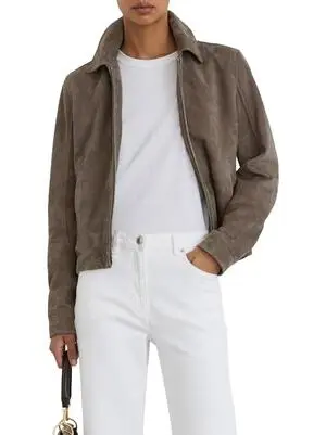 REISS Sorina Suede Jacket - Grey