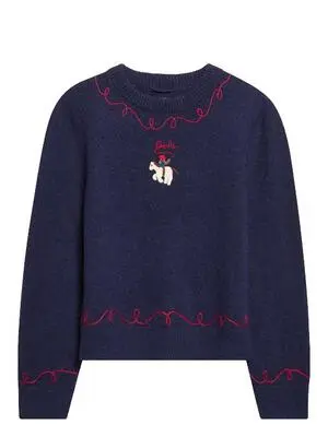 BODE Appliqué & Embroidered Alpaca & Merino Wool Crewneck Sweater - Navy