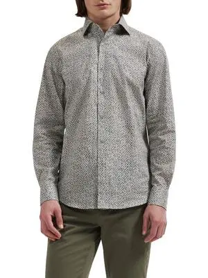 Bugatchi Alvin Shaped Fit Print Button-up Shirt - Walnut
