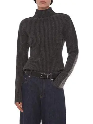 Helmut Lang Ribbed Mock Neck Sweater - Grey Bicolor
