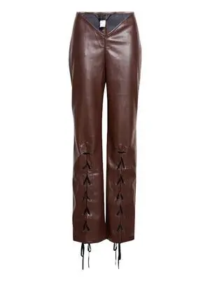 KIM SHUI Faux Leather V-cut Waist Pants With Velvet Lacing - Dark Brown