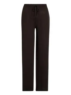 LESET James Merino Wool Wide Leg Drawstring Pants - Chocolate