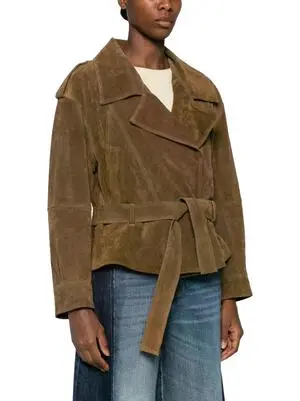 VICOLO Belted Suede Jacket - Brown