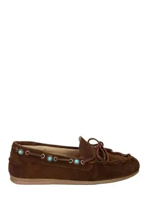 POSA Posa Turquoise-Embellished Suede Loafers