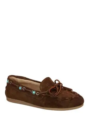 POSA Turquoise-embellished Suede Loafers - Brown