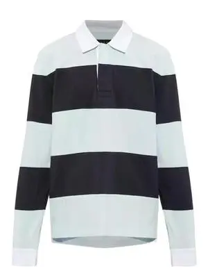 Rag & Bone Striped Long-sleeve Polo Shirt - Blue