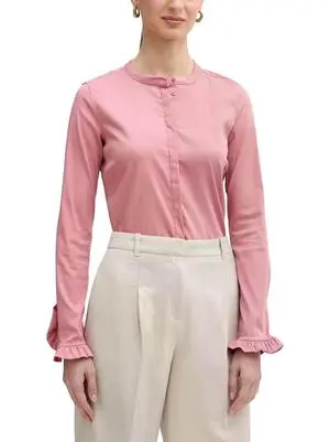 MOS MOSH Mattie Ruffle Cuff Band Collar Shirt - Pink