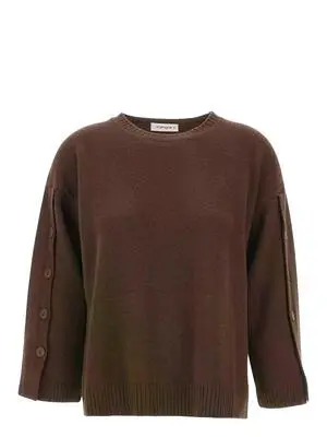 KANGRA Button-detail Crew-neck Sweater - Brown