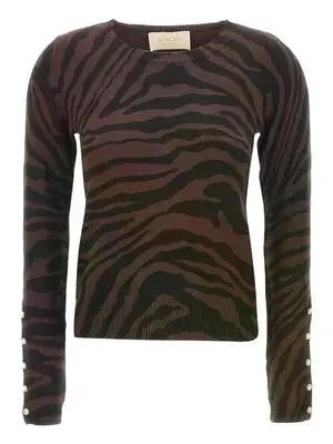 KAOS Tiger-stripe Jewelled Button Sweater - Brown