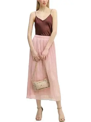 OUI Crinkled Finish Pleated Midi Skirt - Pink