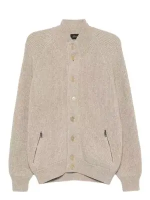 Brioni Ribbed-knit High-neck Cardigan - Neutrals