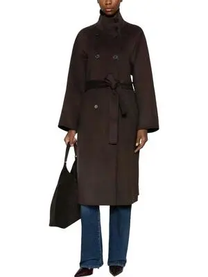 VICOLO Double-breasted Belted Coat - Brown