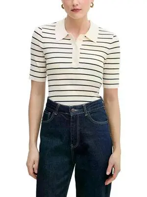 MOS MOSH Caliz Striped Ribbed-knit Polo Shirt - White