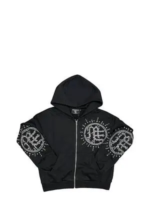 Mixed Emotion Eclipse Rhinestone Hoodie - Black