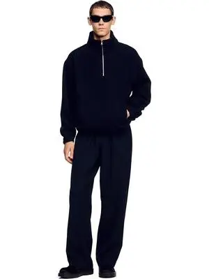 Sandro Zipped Standing Collar Sweatshirt - Black