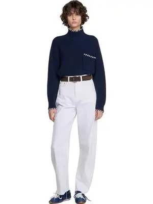 Sandro Wool Jumper With Braided Details - Navy Blue