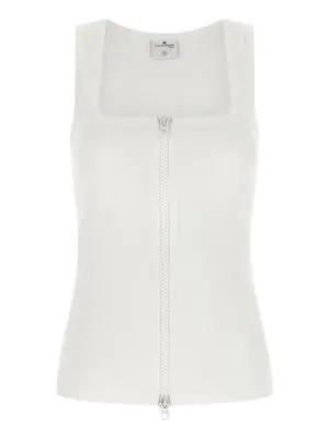 COURREGES Ribbed Cotton Zip-up Tank Top With Square Neckline - White