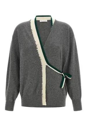 DRIES VAN NOTEN DRIES VAN NOTEN Cashmere V-Neck Cardigan With Contrasting Trim And Tie Closure
